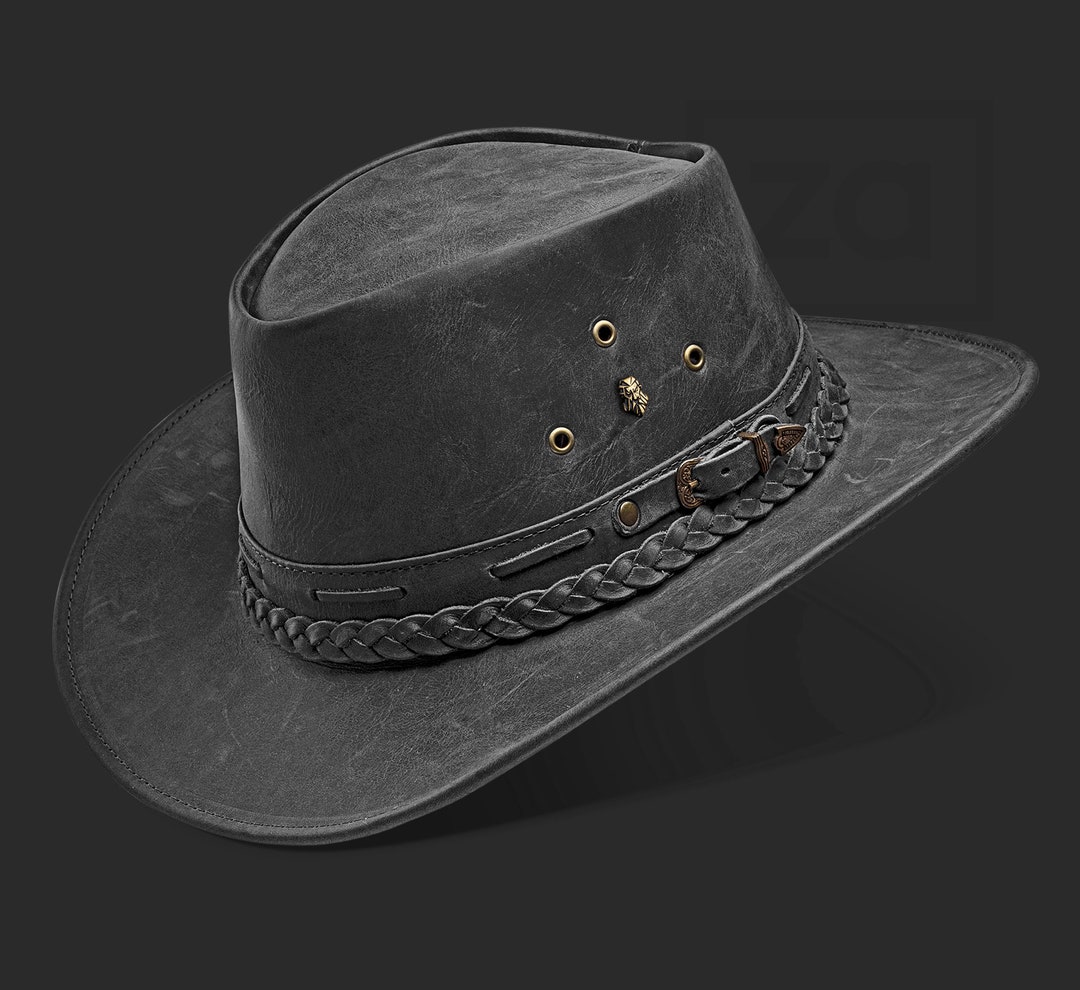 Outback-Hut, Echtlederhut, Cowboyhut aus Leder, Cattleman-Hut ...