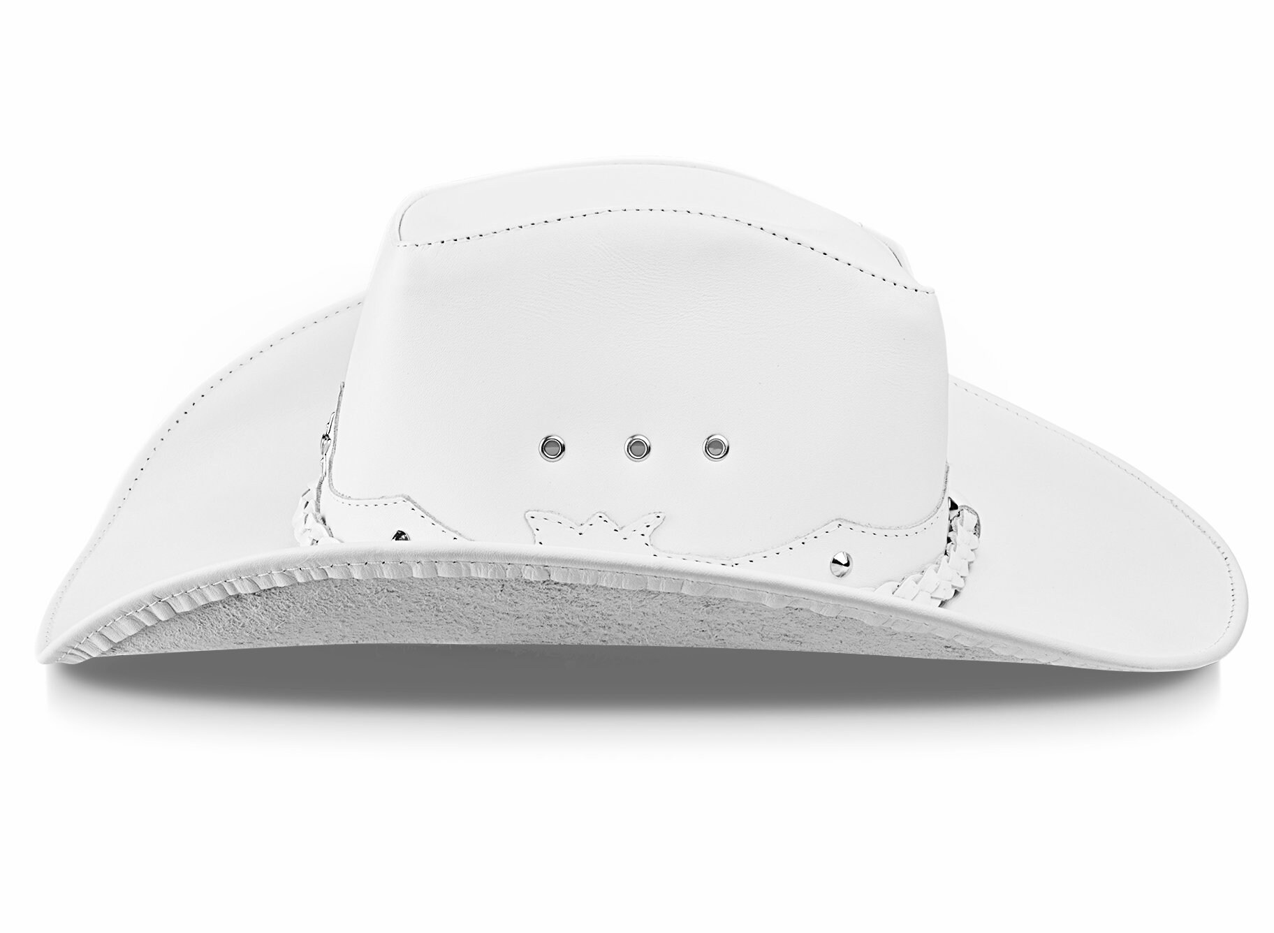White Leather Cowboy Hat With Star Studs, Western Cowgirl Hat, Handmade White Cowboy Hat ...