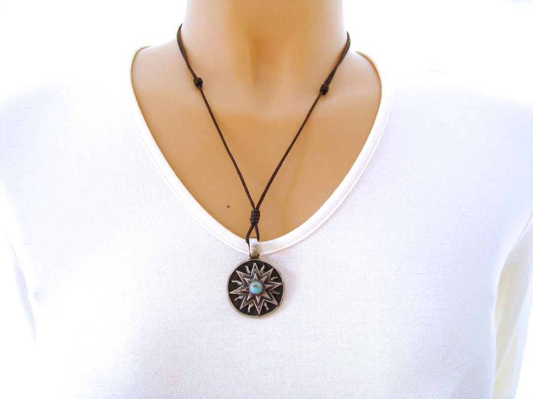 Turquoise Sun Necklace Antiqued Silver Sun Charm Pendant - Etsy New Zealand