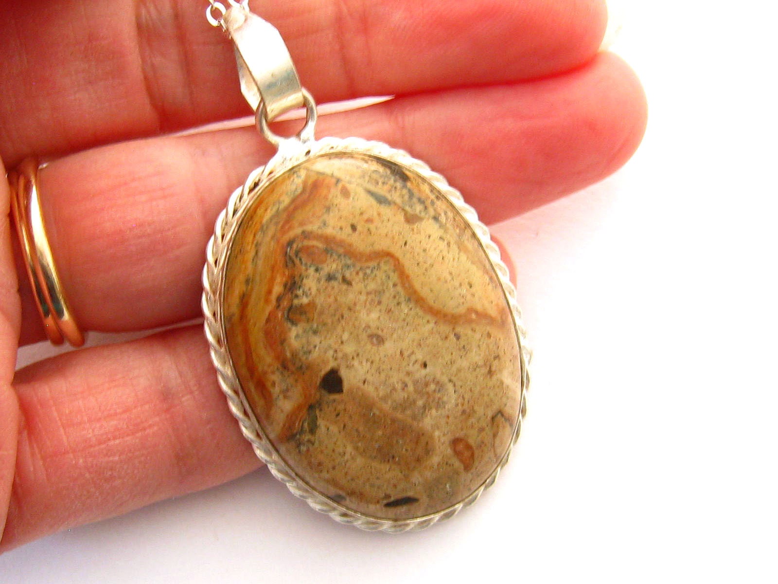 Tan Stone Necklace, Tan Pendant Necklace, Tan Oval Necklace, 2 Choices ...