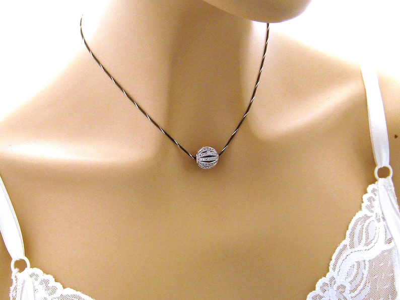 Black Sterling Silver Necklace/minimalist Necklace/rhinestone - Etsy