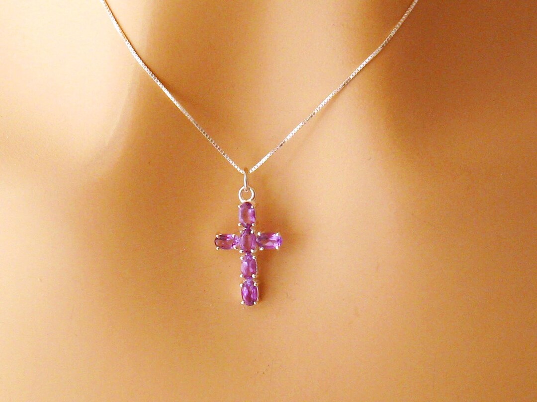 Gemstone Cross Necklace, Cross Necklace, Amethyst Cross Necklace ...