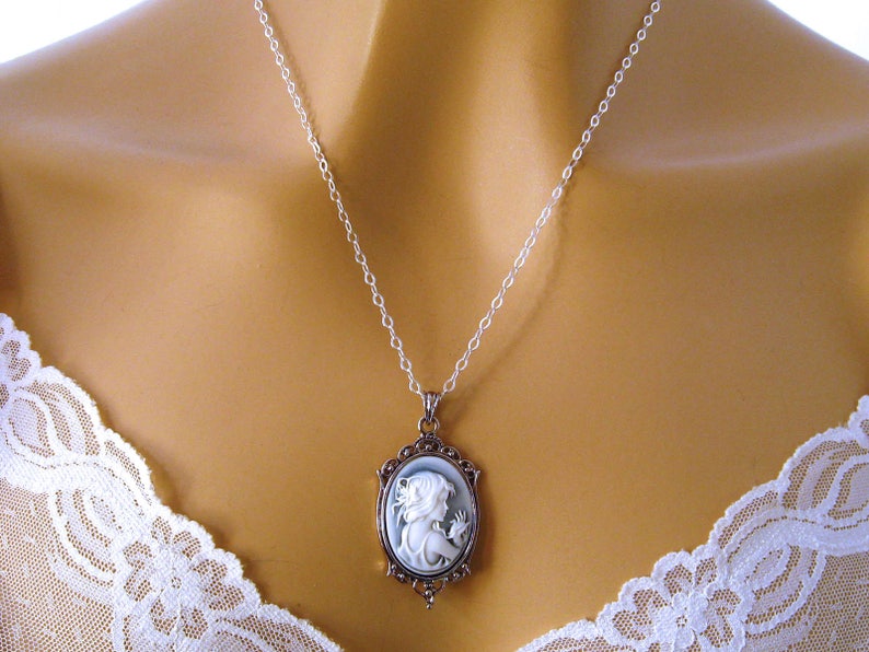 Slate Blue Cameo: Victorian Woman Blue Cameo Necklace | Etsy