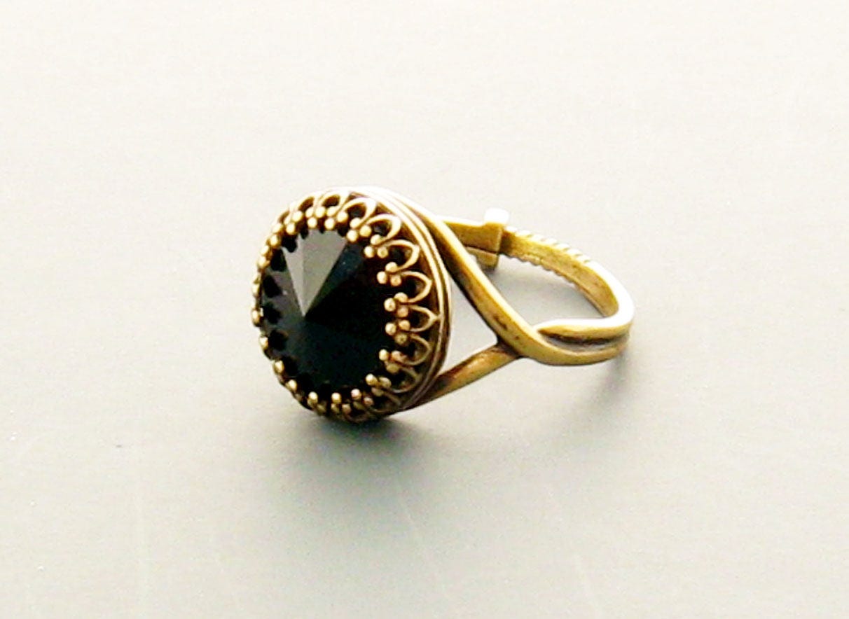 Victorian Style Jet Black Cocktail Ring, Victorian Jewelry, Victorian ...
