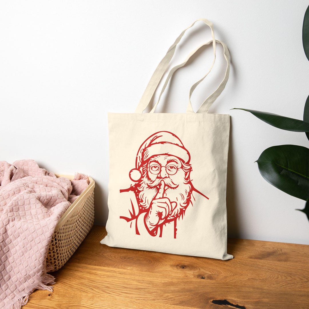 Rustic Holiday Santa Tote Bag | Christmas Gift, Shopper Bag, Eco ...