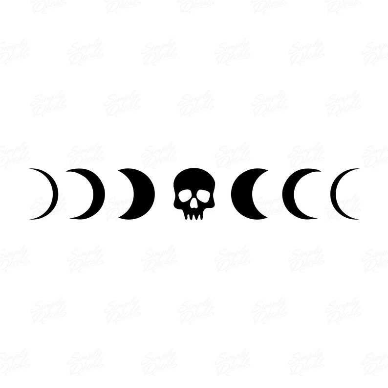 2x Moon Phase Skull Vinyl Decal - Celestial Gothic Sticker, Mystical ...