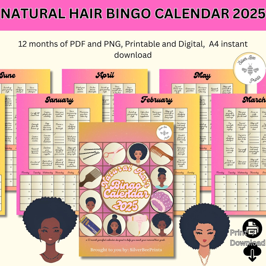 Natural Hair Bingo Vision Board Calendar, 2025 Vision Board Bingo ...