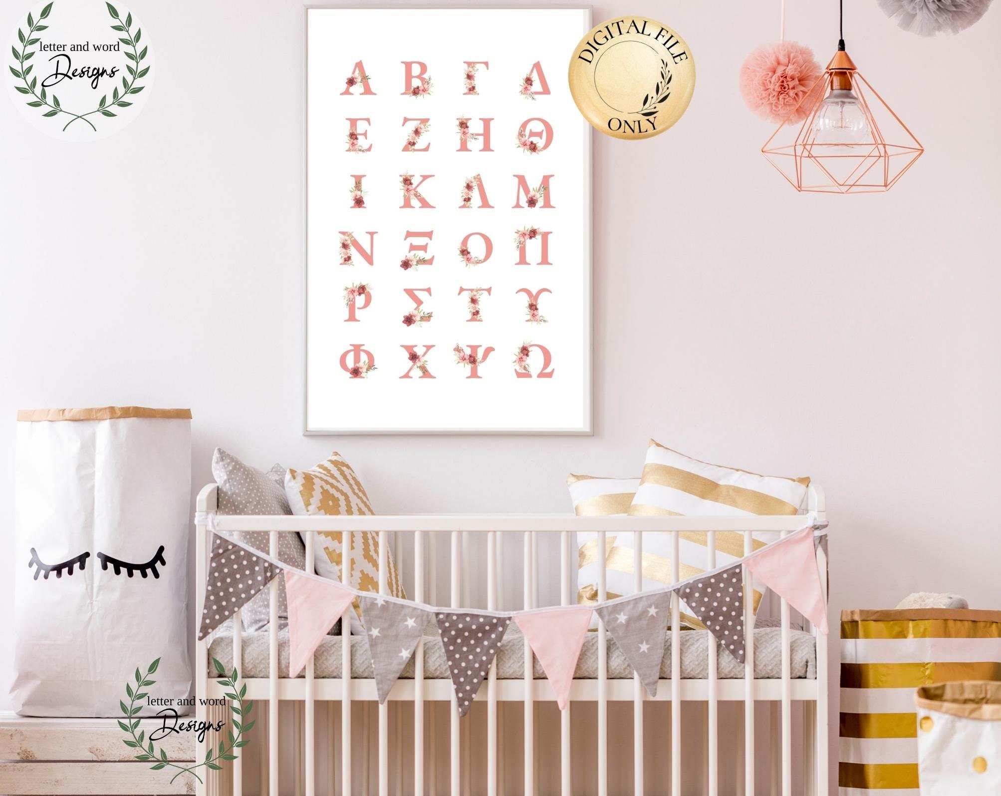 Pink Floral Greek Alphabet Printable, Greek Letters With Flowers ...