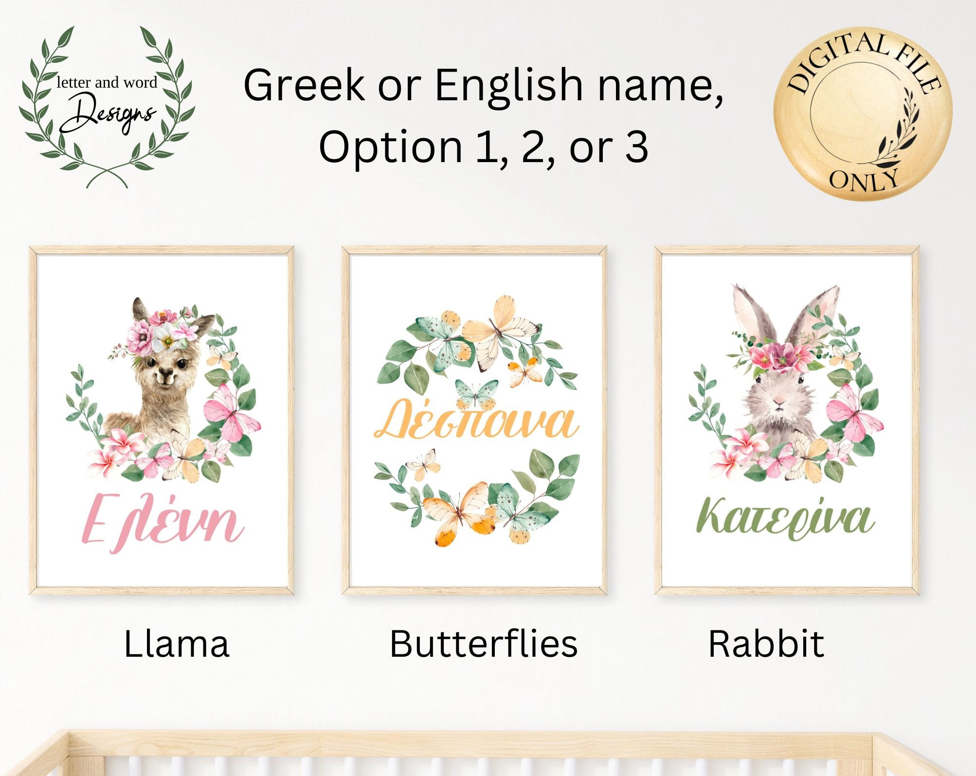 Personalized Printable Wall Art for Nursery, Greek Name Digital Print ...