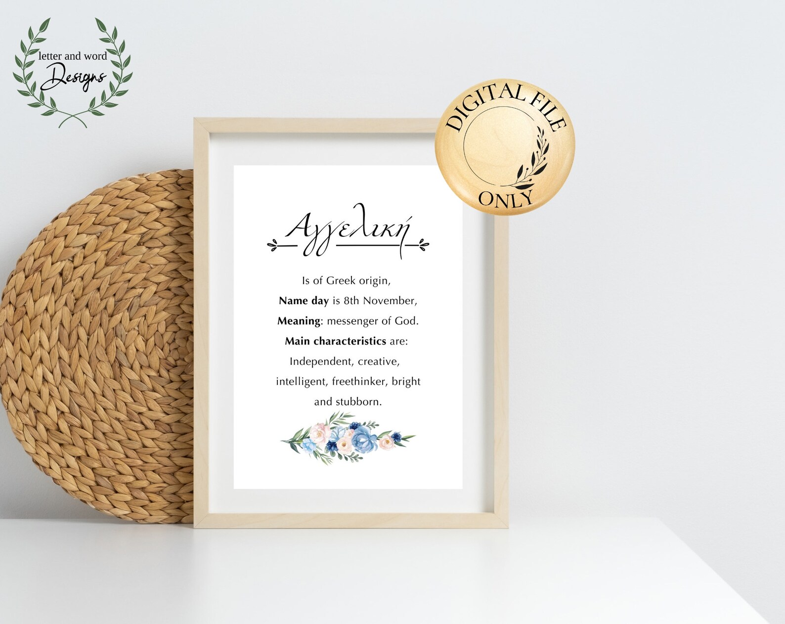 Greek Name With the Meaning and Name Day, Digital Print, Printable Name ...