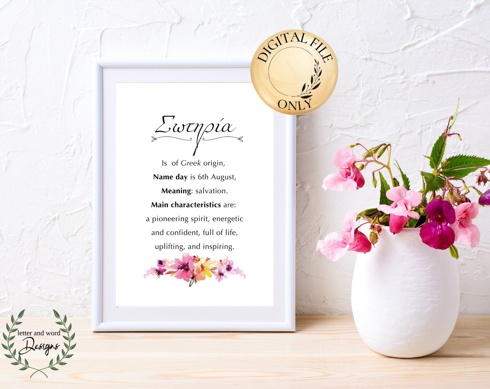 Greek Name With the Meaning and Name Day, Digital Print, Printable Name ...