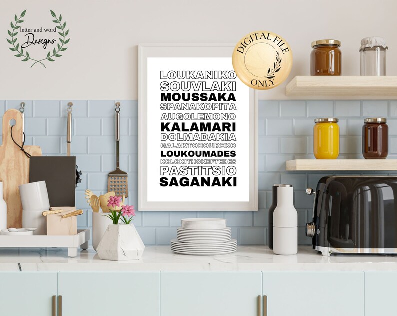 Greek Food Typography Printable Wall Art, Greek Kitchen Decor, Food ...