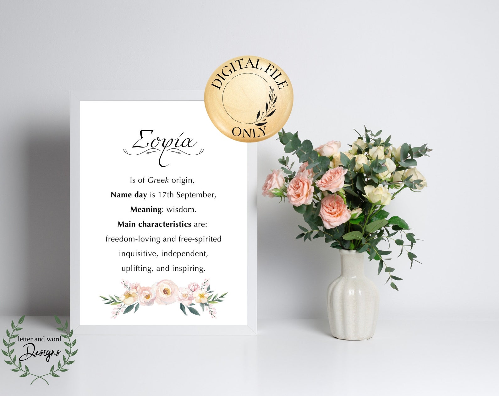 Greek Name With the Meaning and Name Day, Digital Print, Printable Name ...