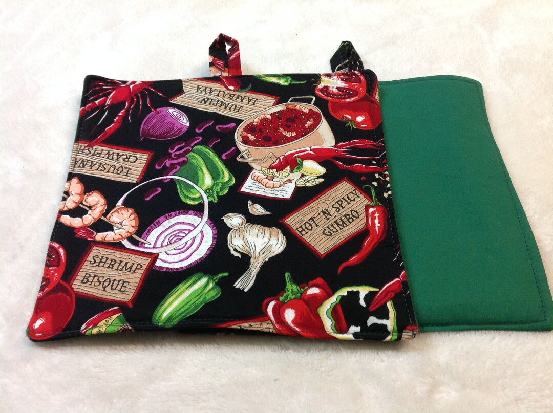 Cajun Creole Gumbo Mardi Gras Crawfish Pot Holders 8" Square Hot Pots ...