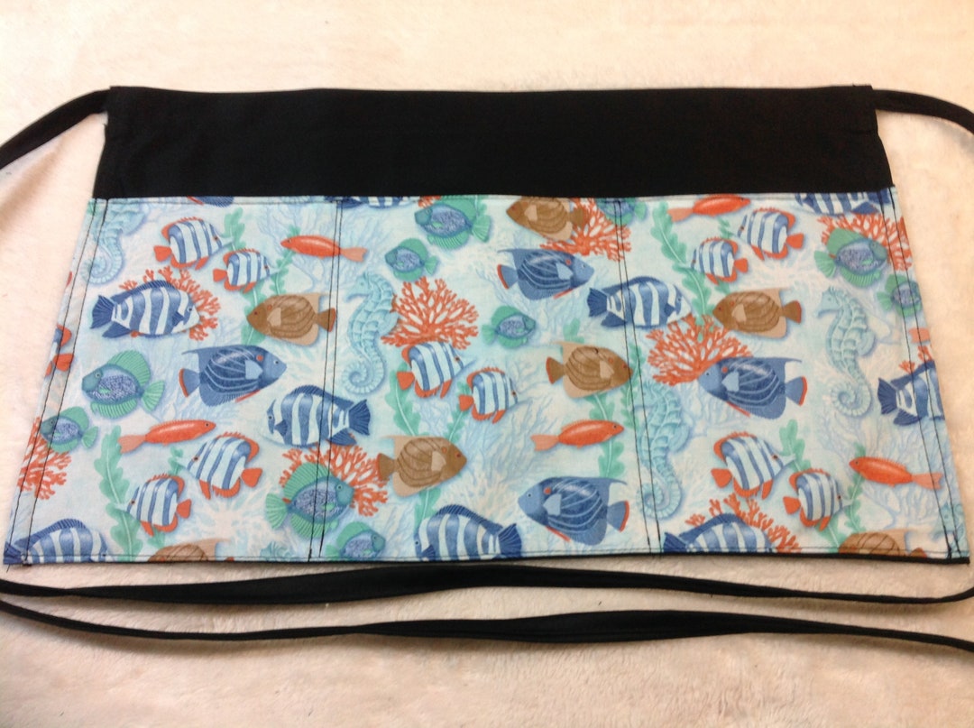 Seahorse Blue Fish Restaurant Waitress Server Bar 3 Pocket Half Apron ...