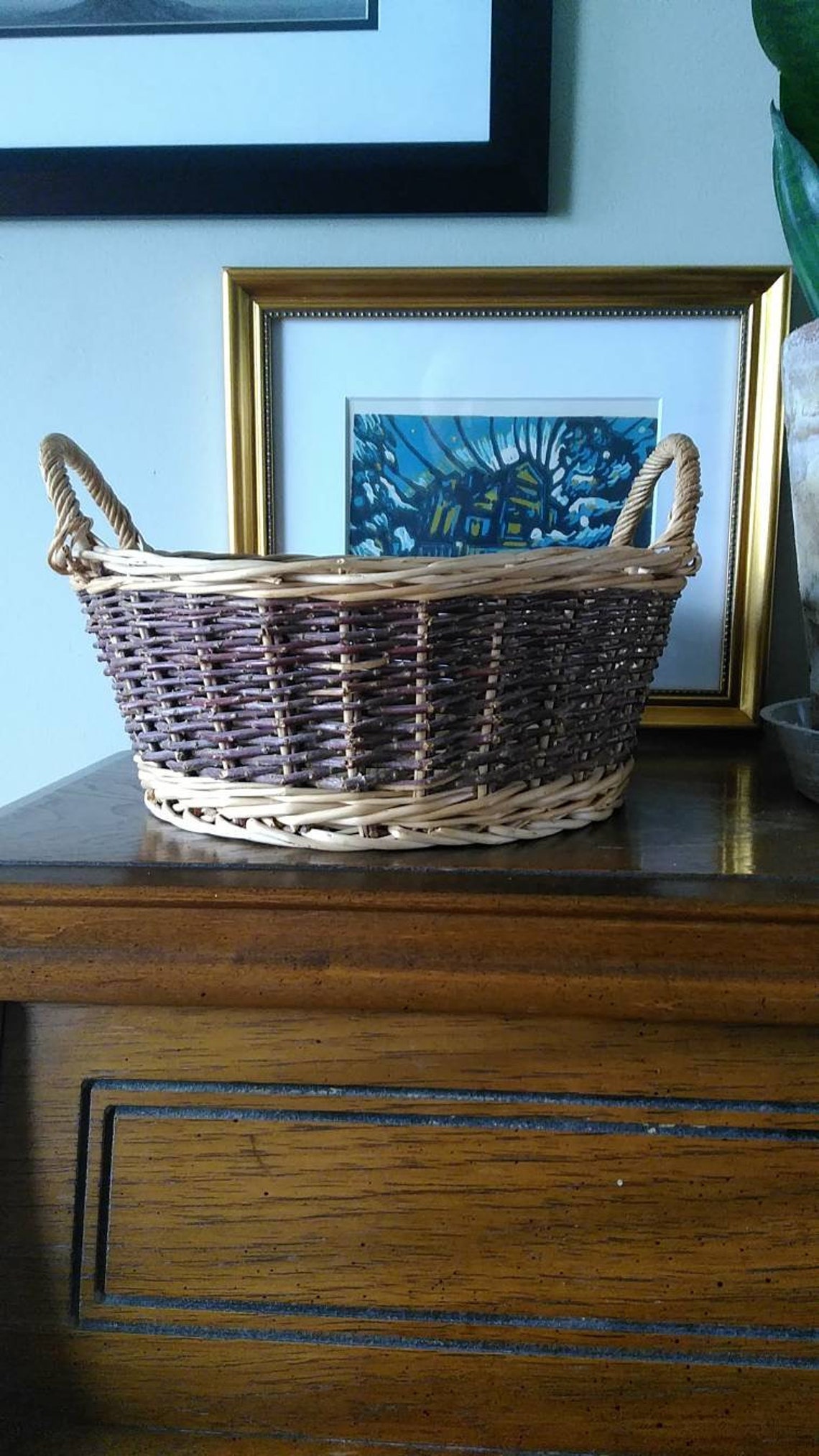 Rustic Wicker Basket With Handles - Etsy