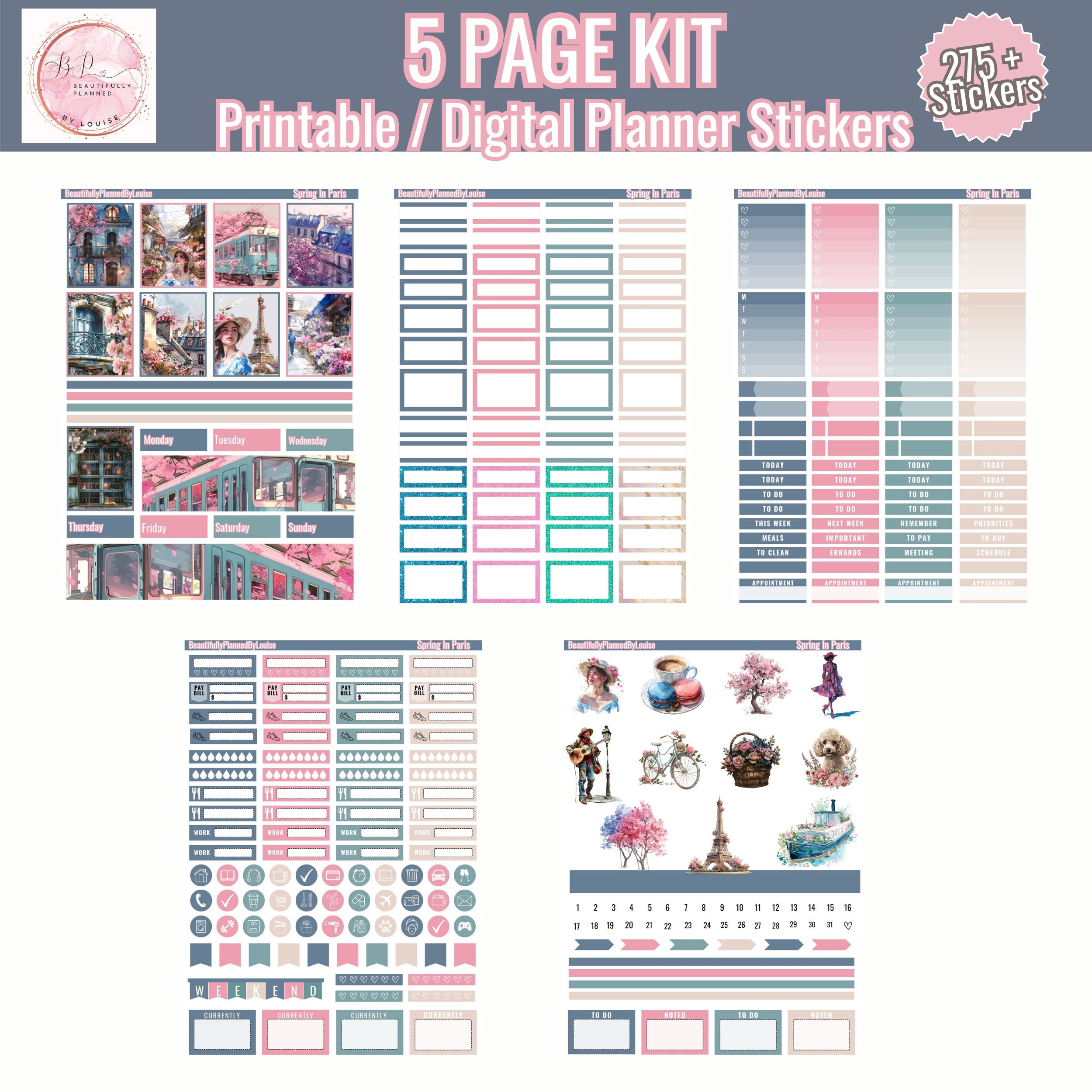 SPRING IN PARIS Weekly Sticker Kit, Erin Condren , Vertical, Printable ...