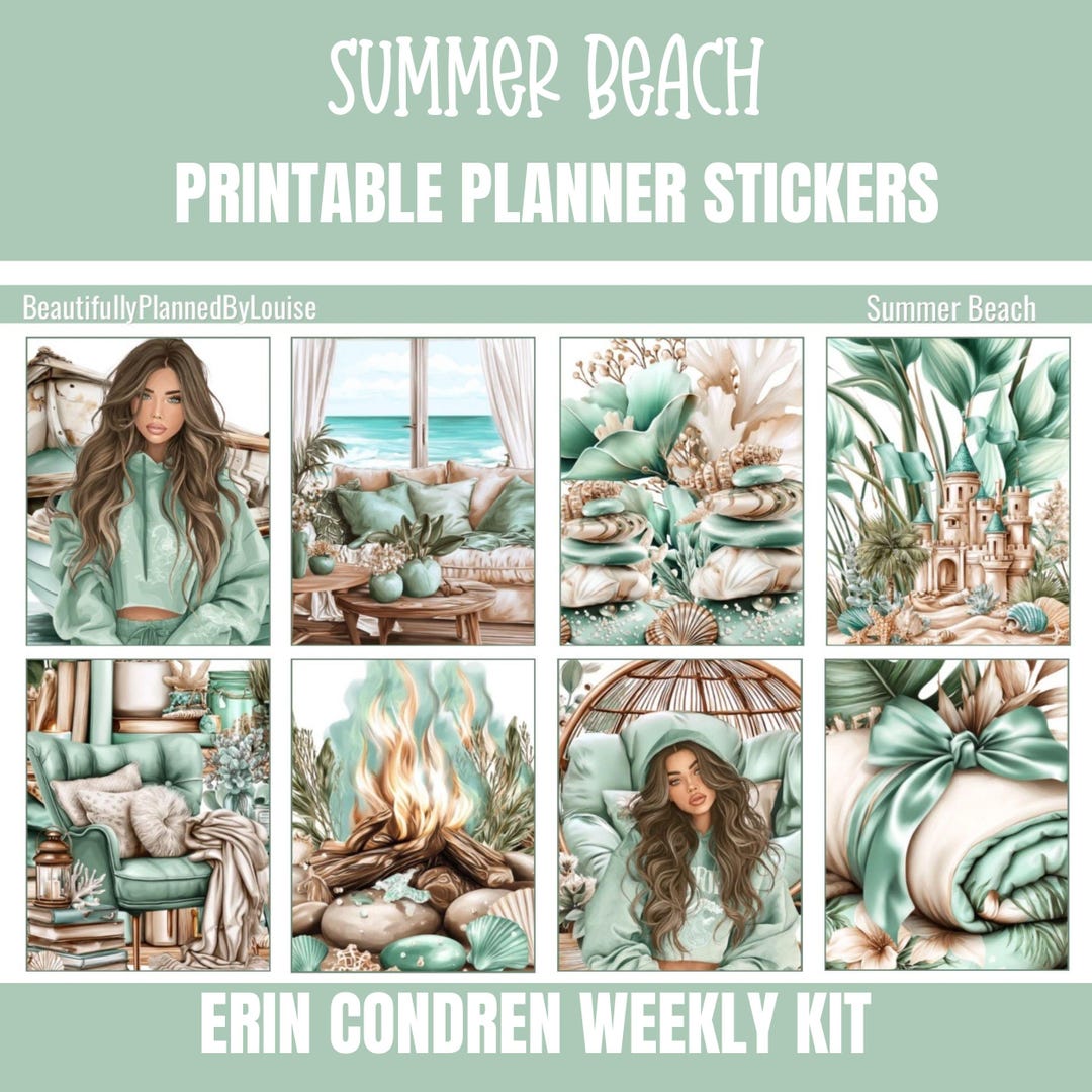 Summer Beach Weekly Printable Stickers Erin Condren Vertical - Etsy