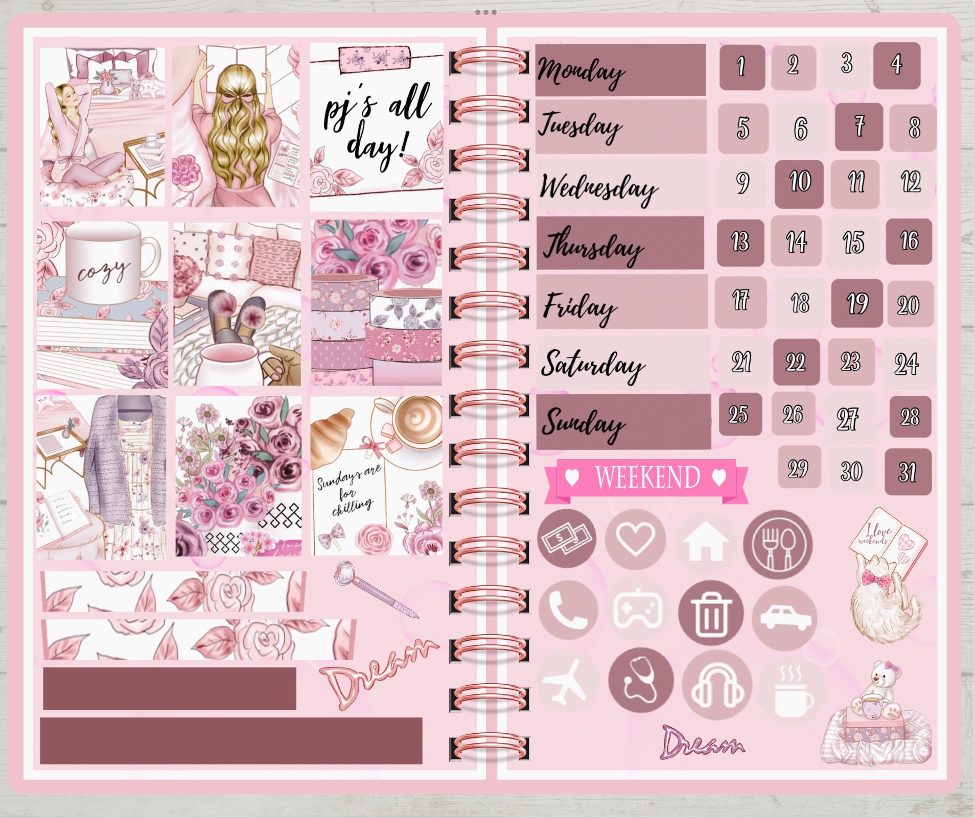 Relaxation Sunday Digital Stickerbook, Goodnotes Stickers, Pink Digital ...