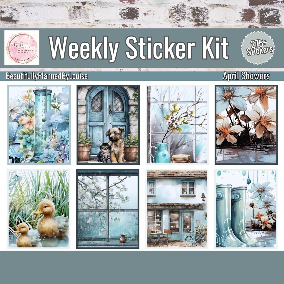 April Showers Printable Planner Stickers, Digital Stickers, Rainy Day ...
