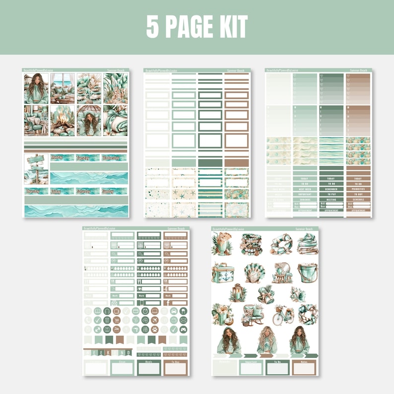 Summer Beach Weekly Printable Stickers Erin Condren Vertical - Etsy