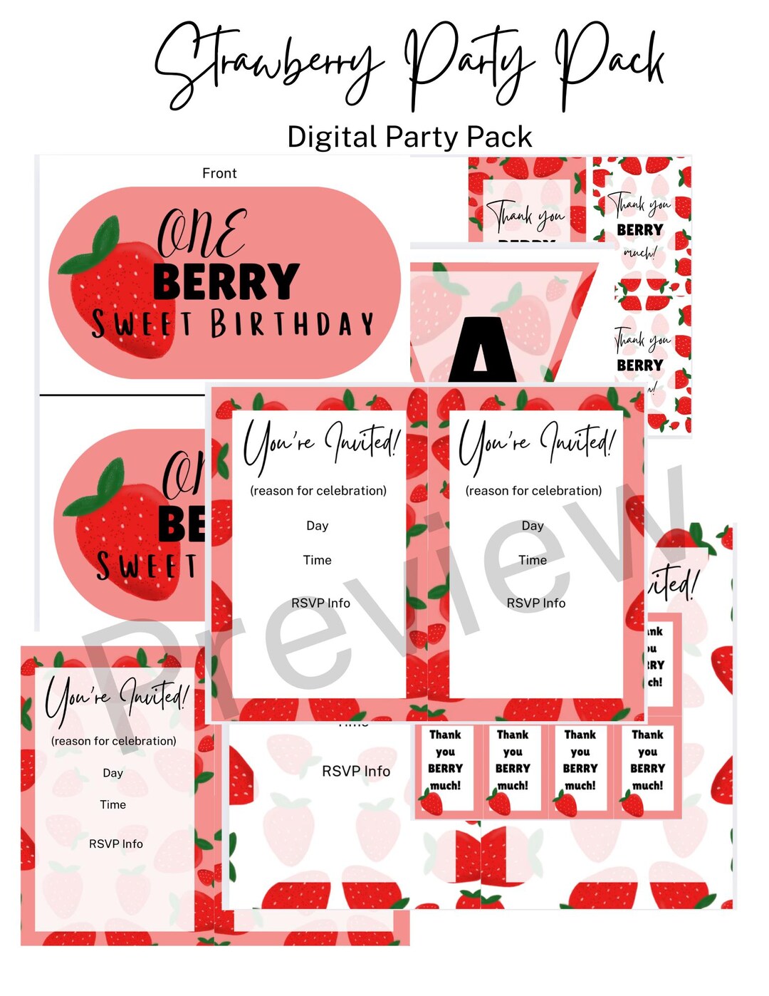 Strawberry Party Pack Digital Download - Etsy