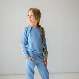 Blue Girls Merino Wool 2 Piece Set//girls Jumper With Magnetic Buttons ...