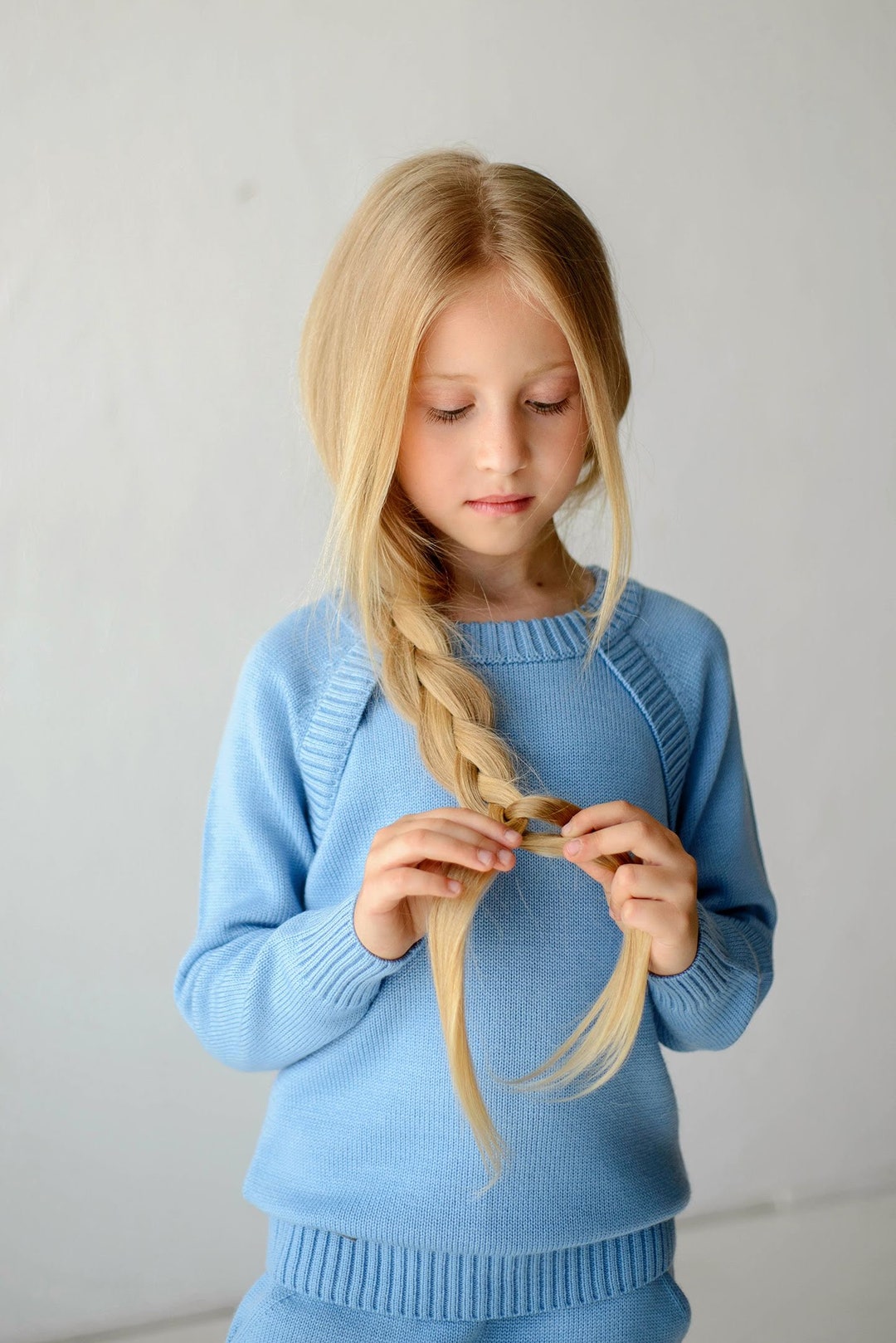 Blue Girls Merino Wool 2 Piece Set//girls Jumper With Magnetic Buttons ...