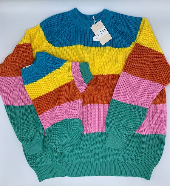 2 Piece Colorful Stripes Cotton Matching Sweaters for Dog and | Etsy