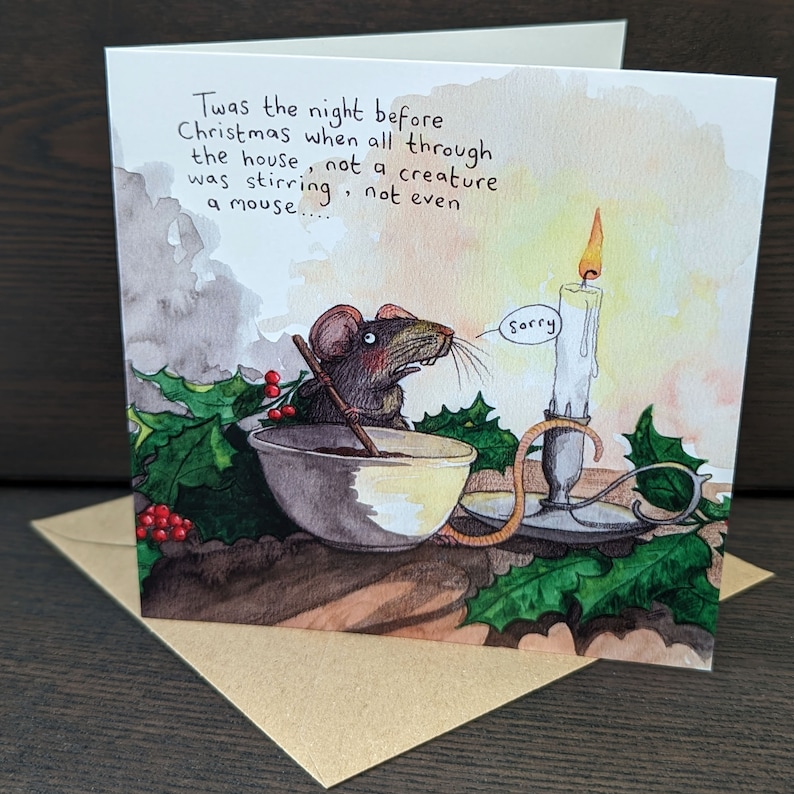 Watercolor Mouse Christmas Card: Funny Animal Greeting - Etsy