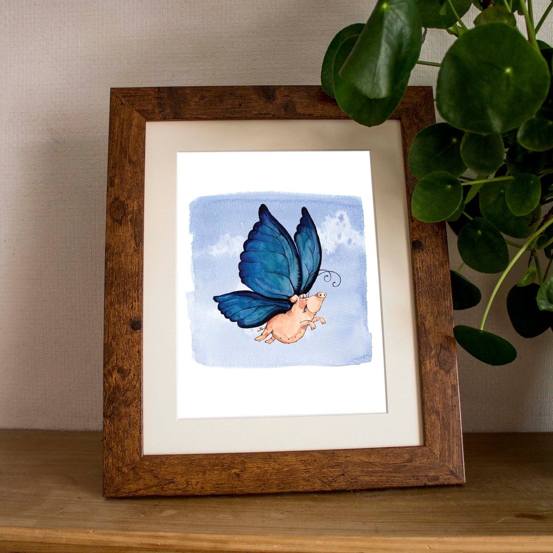 Flying Pig Print: Watercolor Butterfly Wings, Children's Wall Art - Etsy