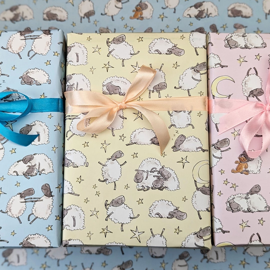 Sleepy Sheep Wrapping Paper, New Baby Gift Wrap, Christening Paper ...