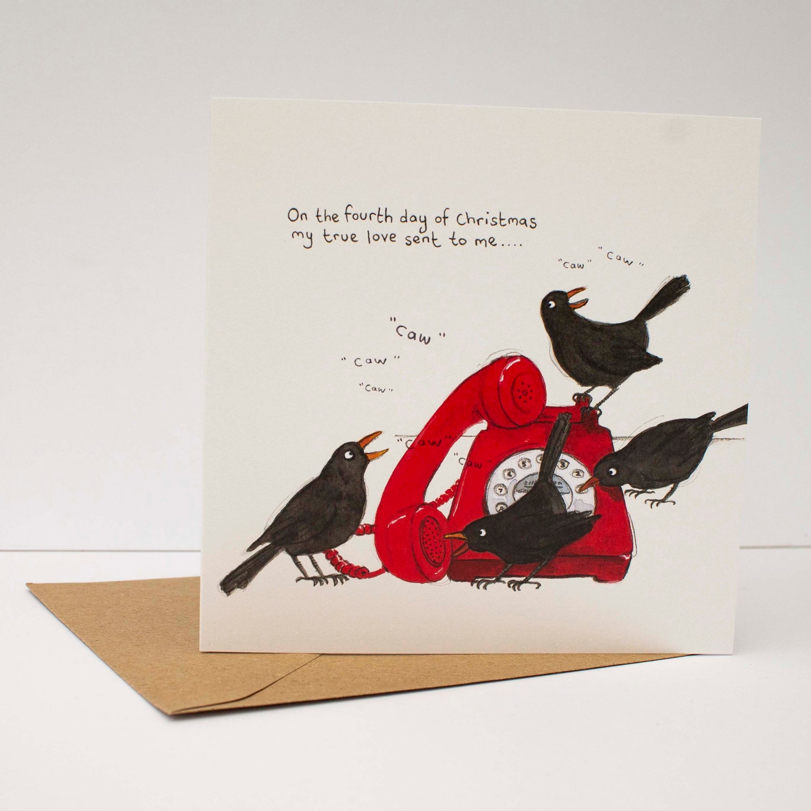Four Calling Birds Christmas Card: Funny Watercolor Illustration - Etsy