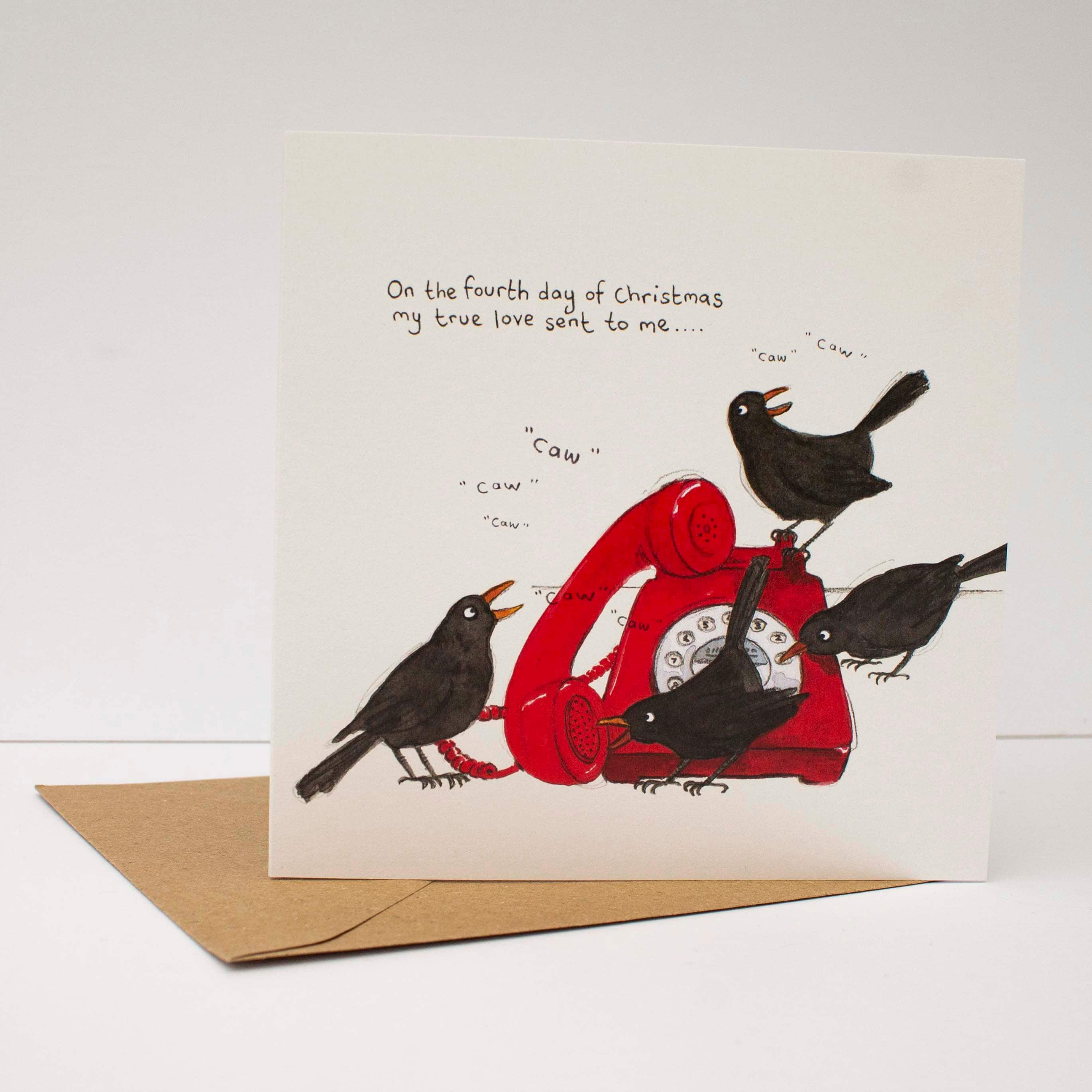 Four Calling Birds Christmas Card: Funny Watercolor Illustration - Etsy