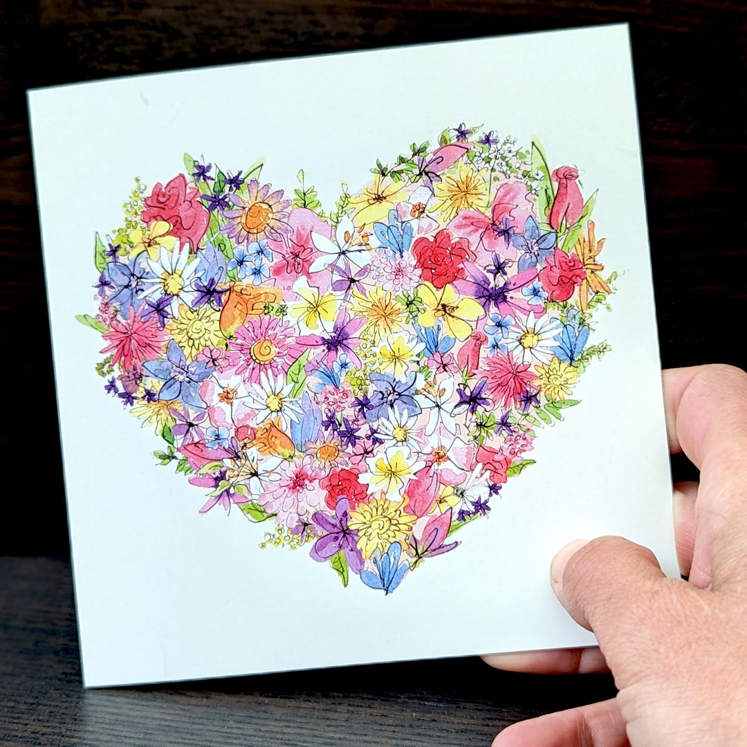 Flower Heart Card, Mothers Day Card, Spring Flowers, Easter Flower Card ...