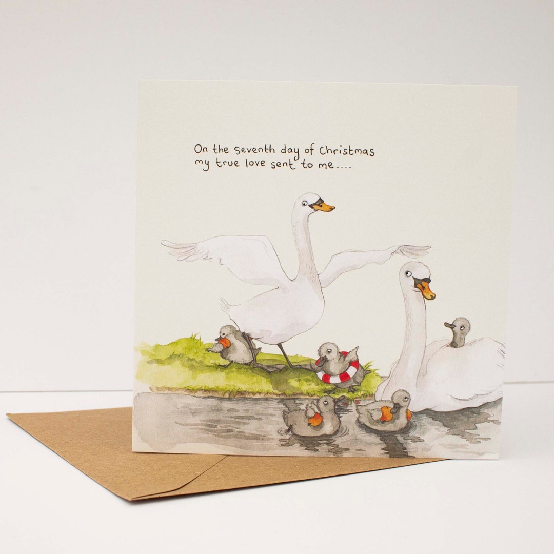 Seven Swans Christmas Card: Funny Watercolor Illustration - Etsy