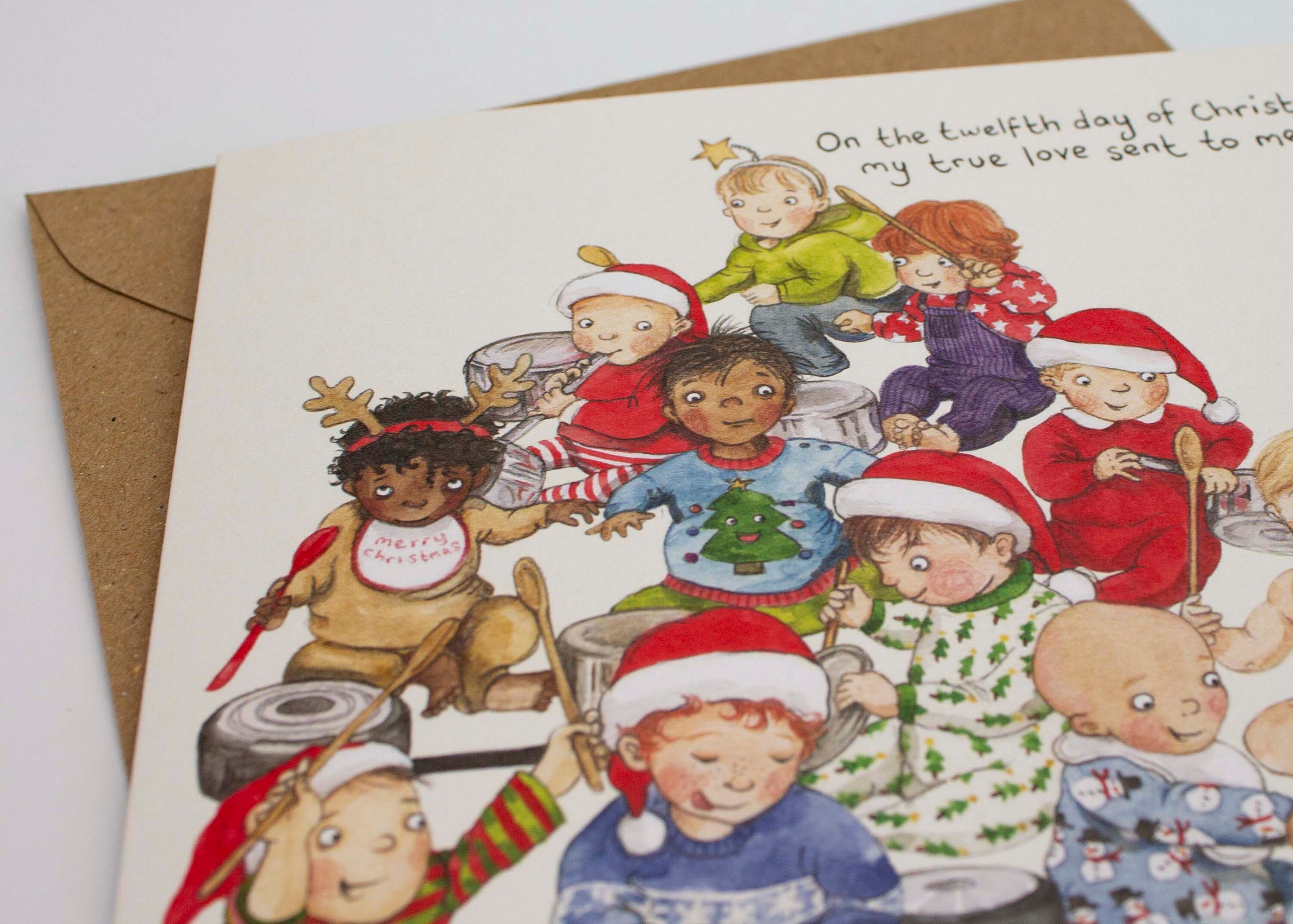 Funny Twelve Drummers Drumming Christmas Card: Watercolor Illustration ...