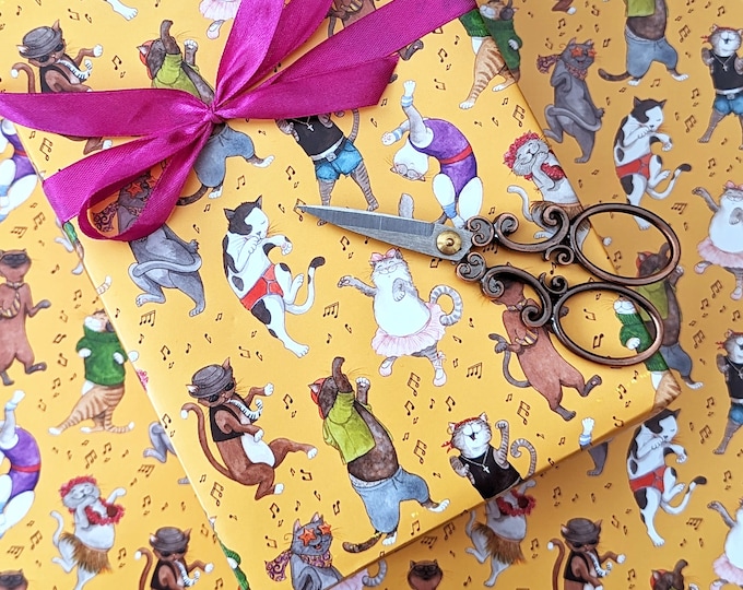 Dancing Cat Wrapping Paper, Fun Cute Cat Gift Wrap, Music Lovers Gift ...