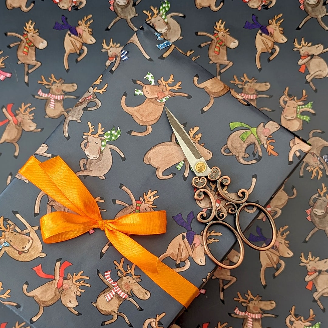 Dancing Reindeer Christmas Wrapping Paper, Fun and Quirky Gift Wrap. - Etsy