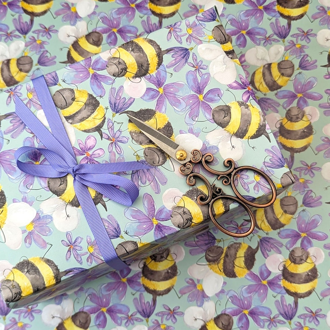 Bumble Bee Gift Wrap: Fun Floral Wrapping Paper - Etsy