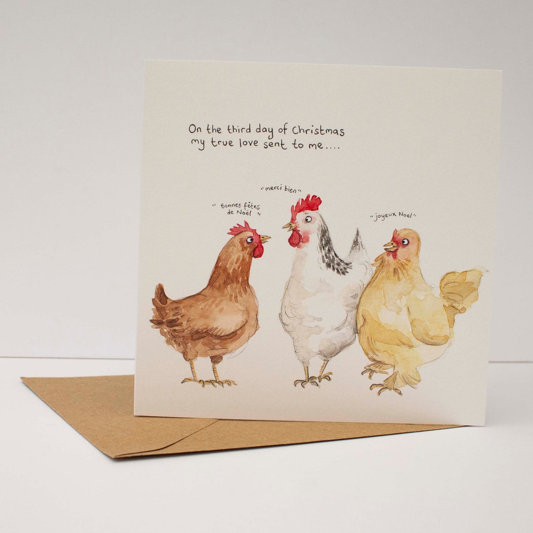 French Hens Christmas Card: Watercolor Twelve Days of Christmas - Etsy