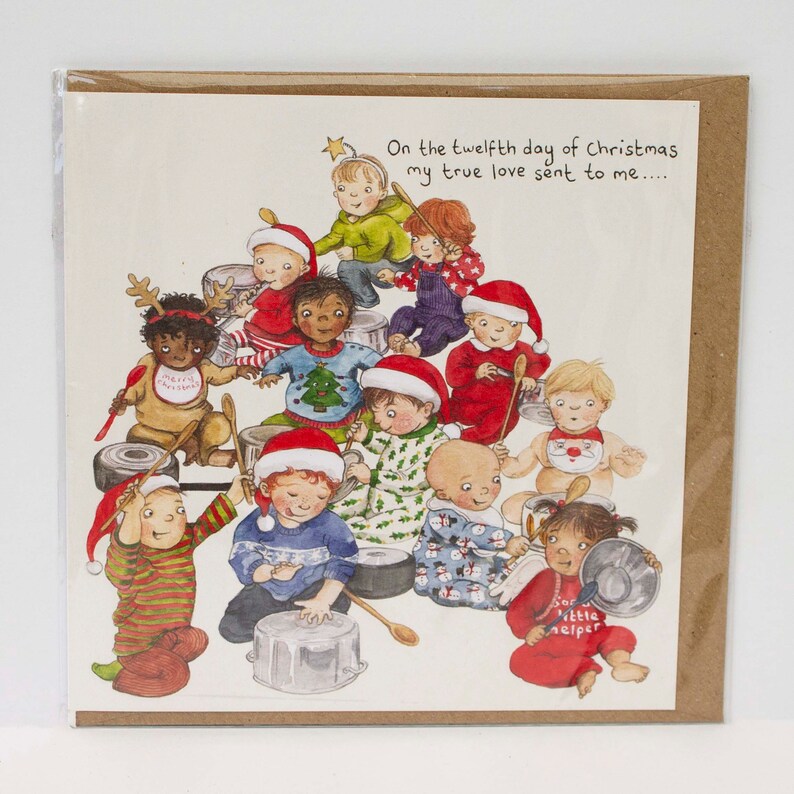 Funny Twelve Drummers Drumming Christmas Card: Watercolor Illustration ...