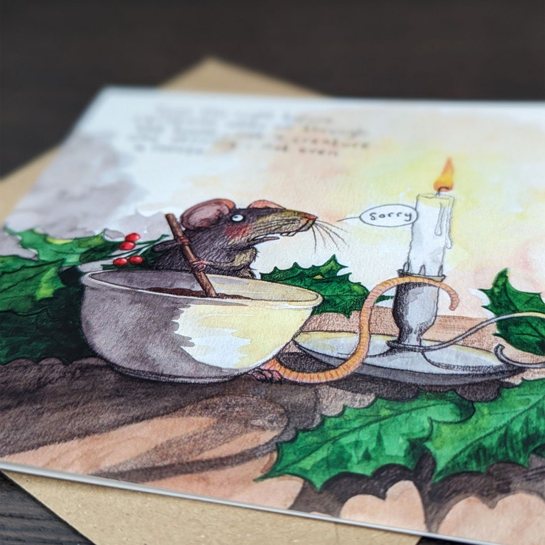 Watercolor Mouse Christmas Card: Funny Animal Greeting - Etsy