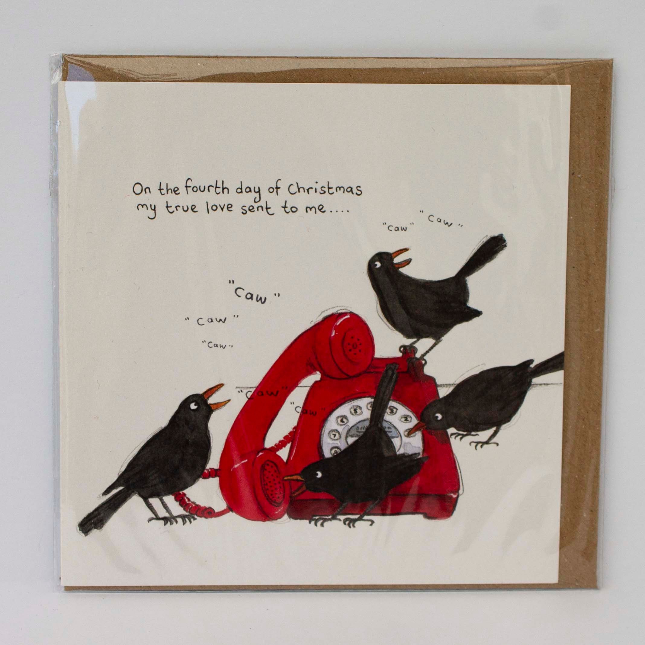 Four Calling Birds Christmas Card: Funny Watercolor Illustration - Etsy