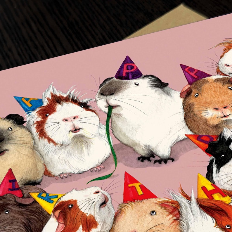 Guinea Pig Birthday Card: Watercolor Piggys in Party Hats - Etsy