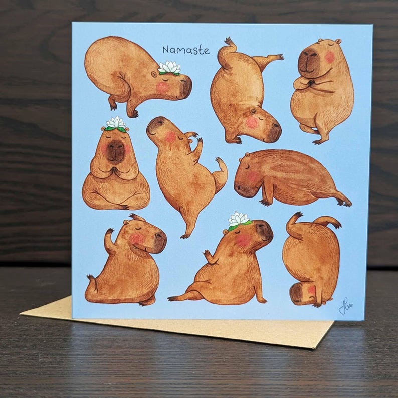 Capybara Yoga Watercolor Greeting Card: Any Occasion - Etsy