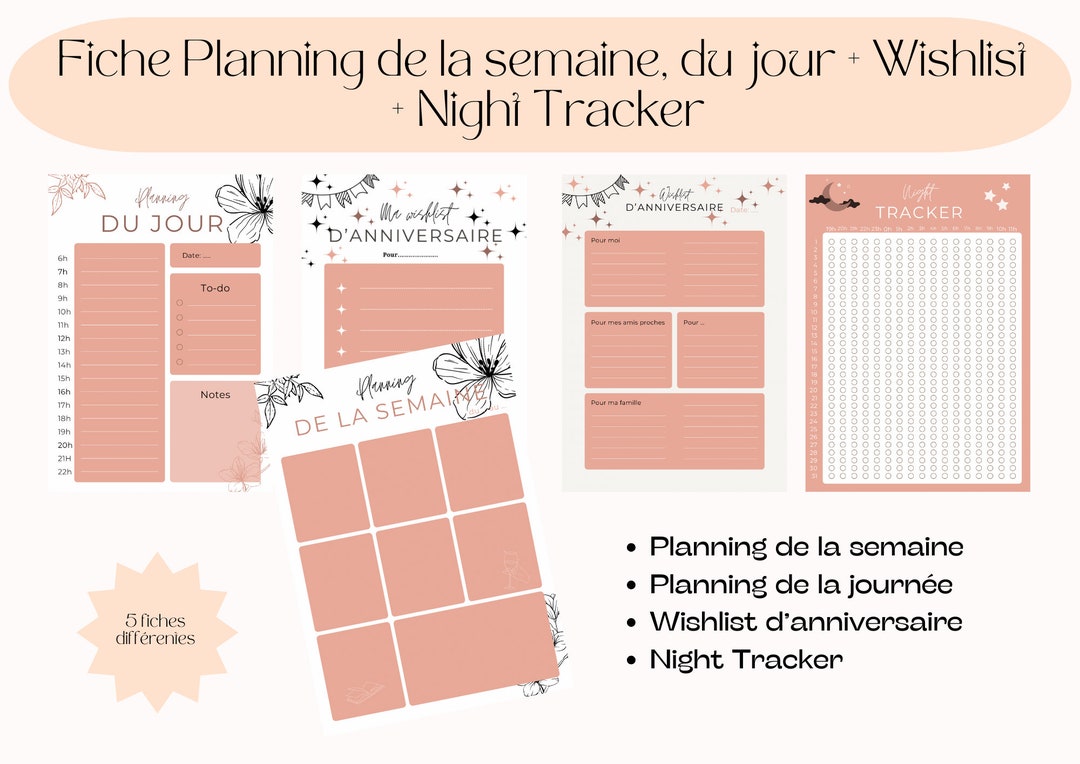Set of Planners and Trackers: Week, Day, Birthday Wishlist and Night ...