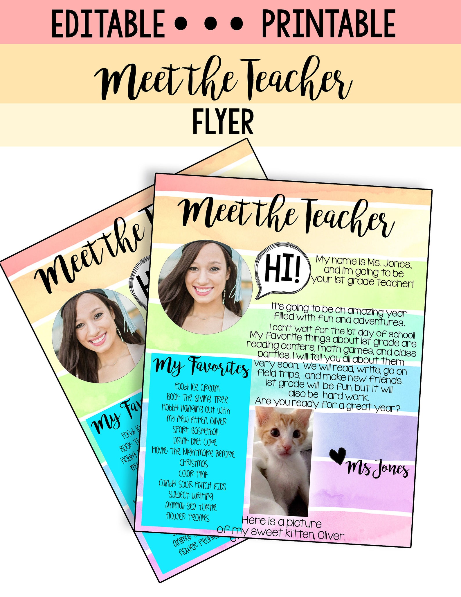 Editable / Printable Meet the Teacher Flyer Template - Watercolor ...