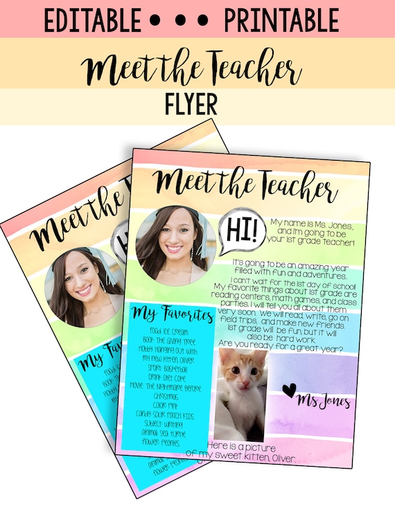 Editable / Printable Meet the Teacher Flyer Template - Etsy