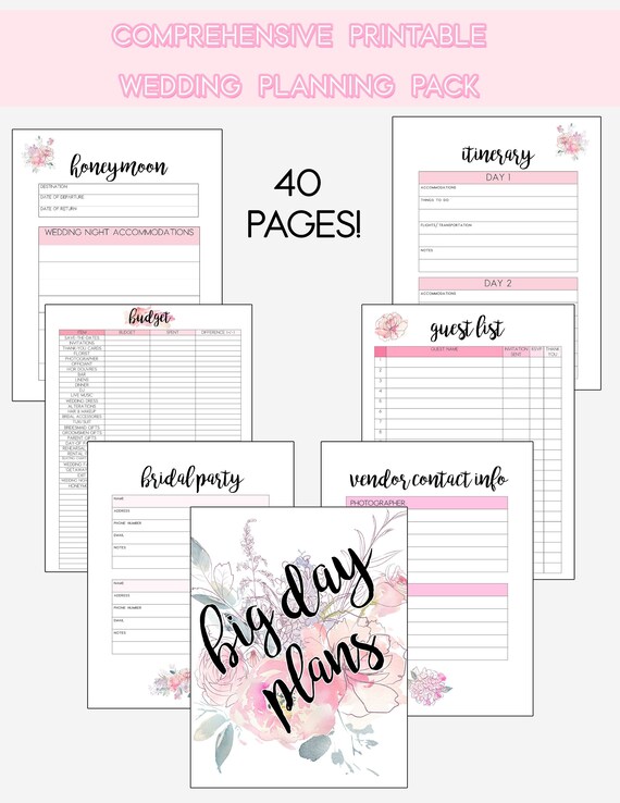 Printable Wedding Planning Bundle / Kit / Pack. Floral | Etsy